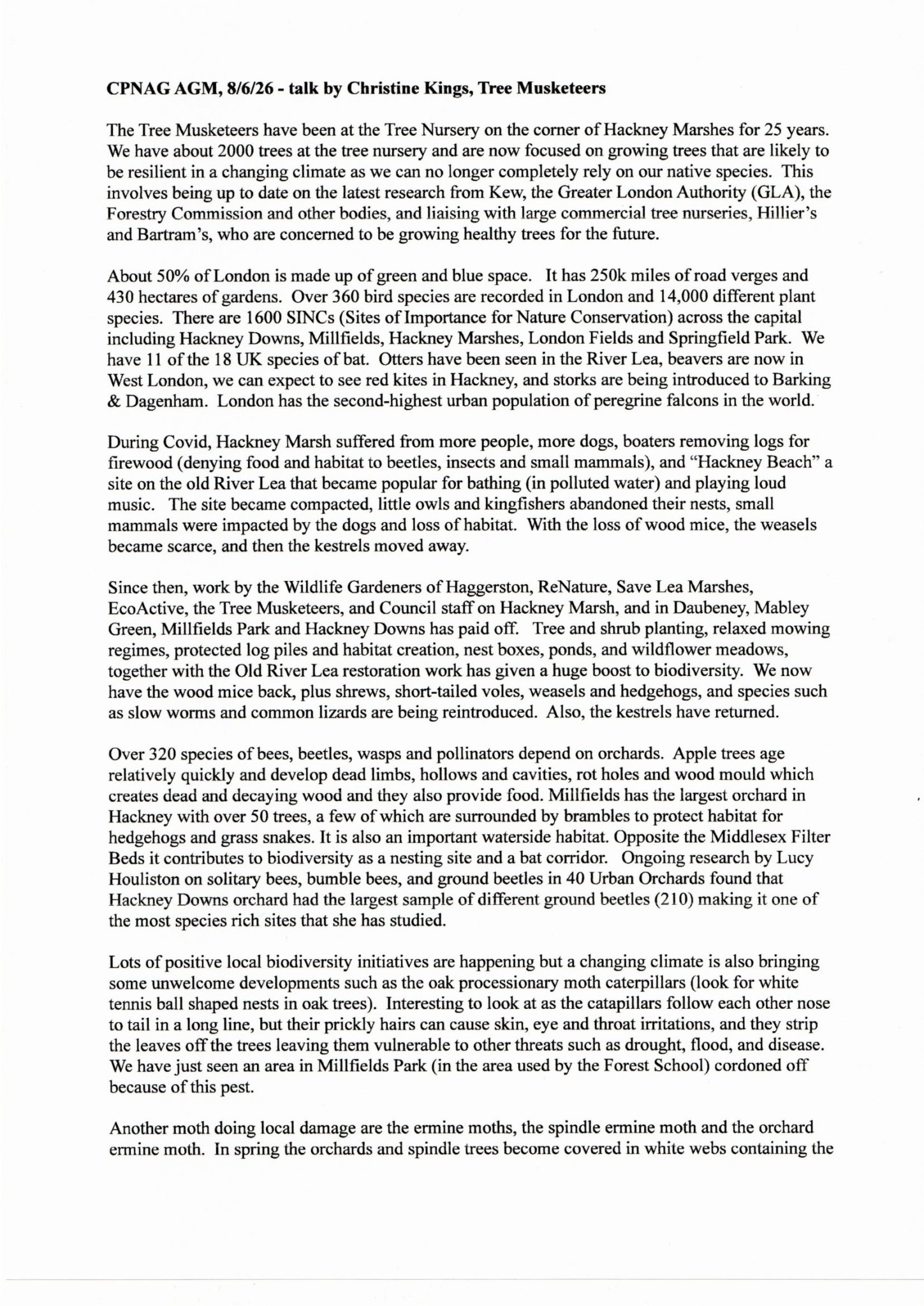 Tree Musketeers – AGM talk – The Clapton Pond Neighbourhood Action Group