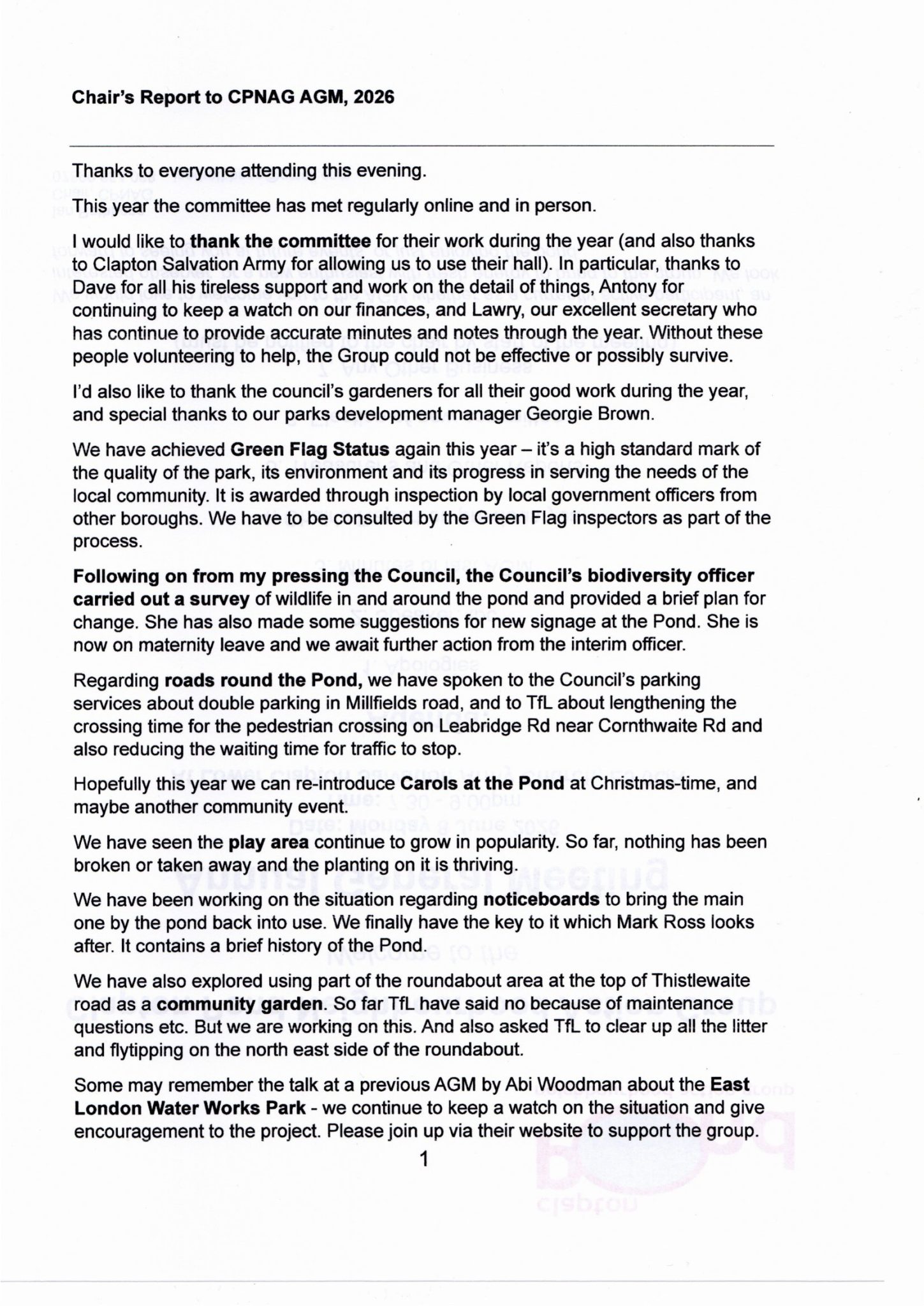 AGM – Chair’s Report – The Clapton Pond Neighbourhood Action Group